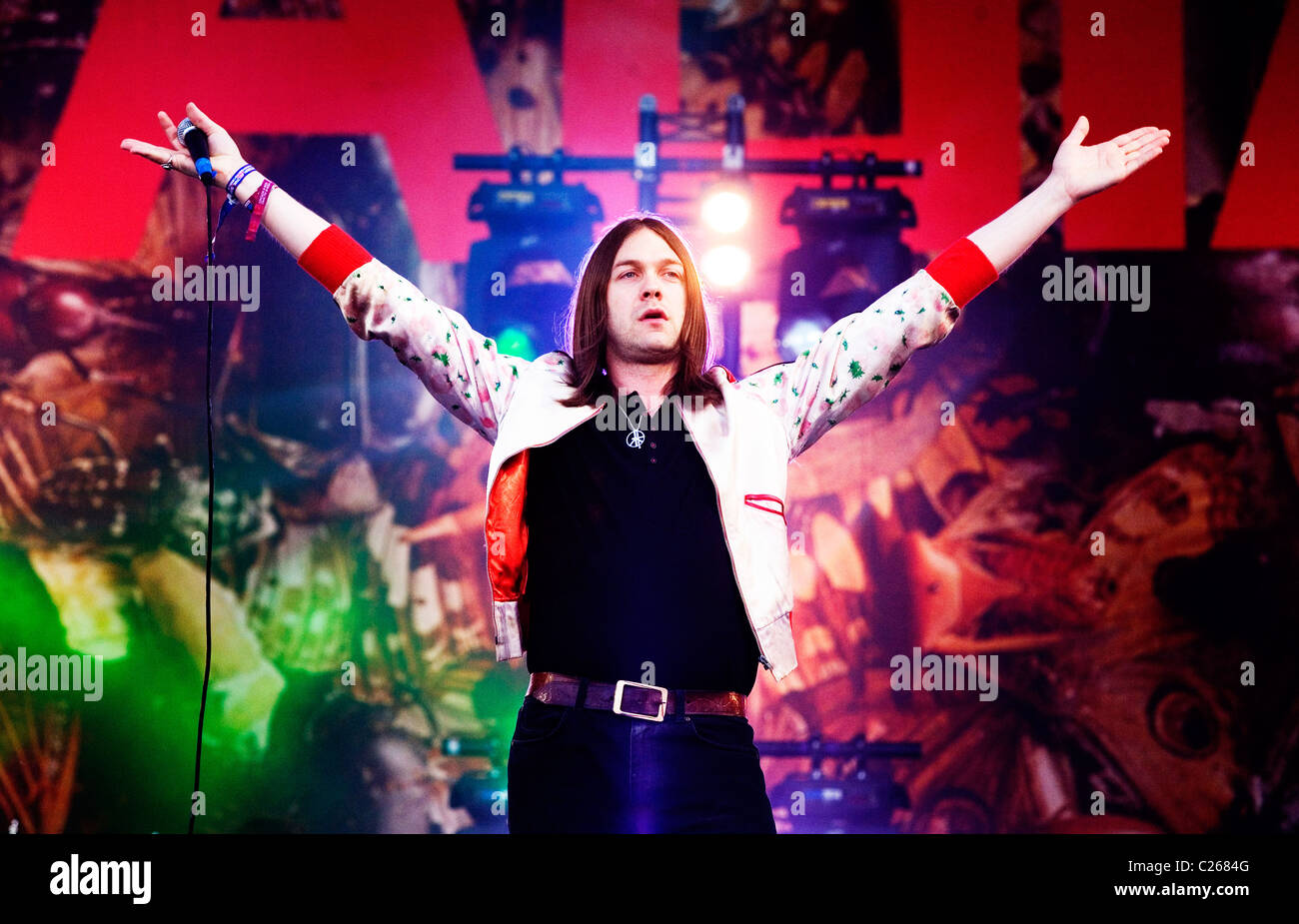 Singer and front man Tom Meighan of British indie rock band Kasabian ...