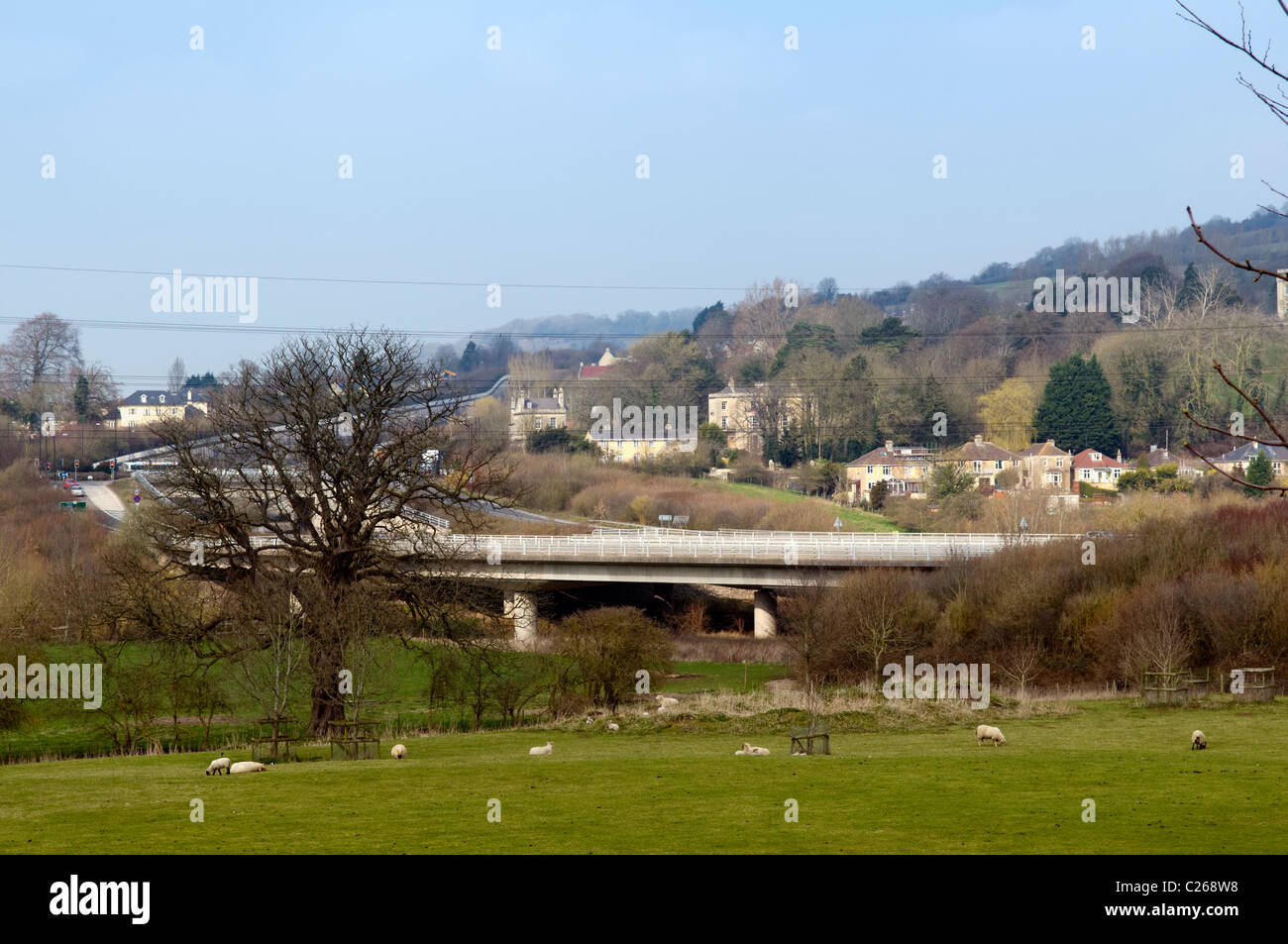 Rural view over the A46 Bath junction, Somerset, England, uk Stock ...