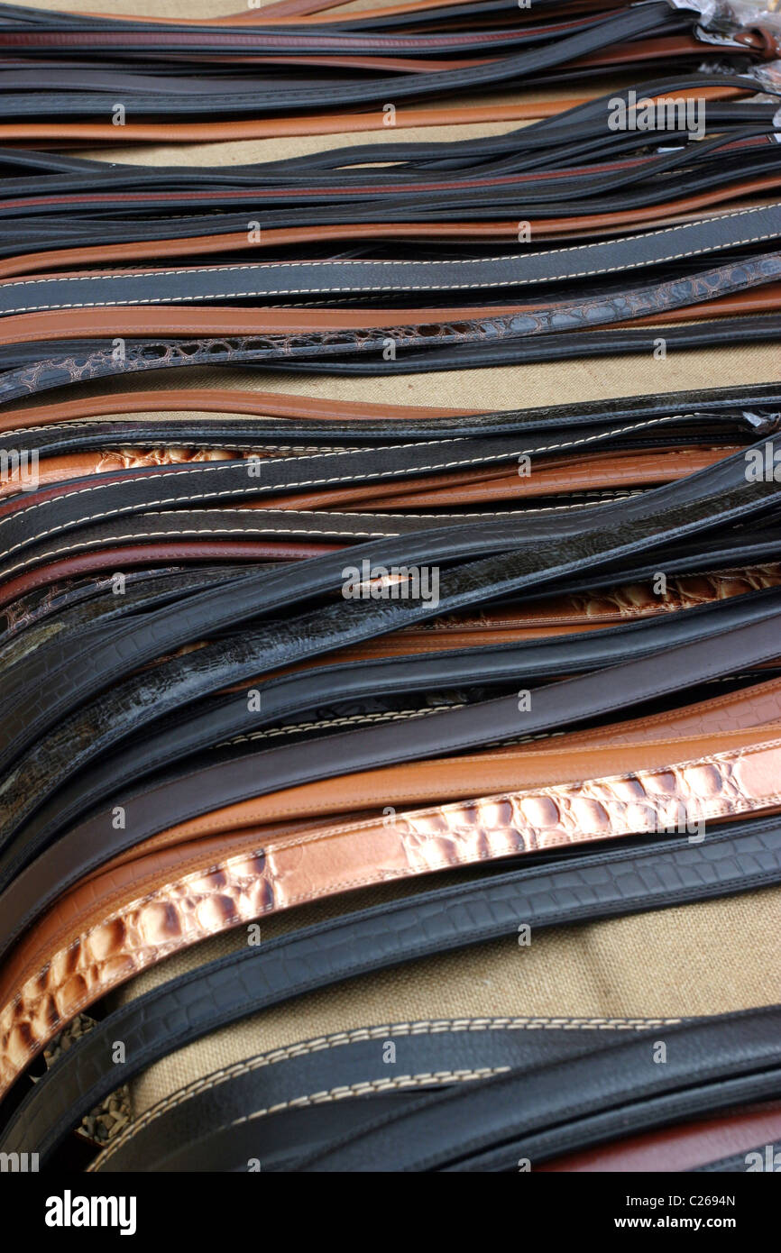 Leather belts on a Market Stall Stock Photo - Alamy