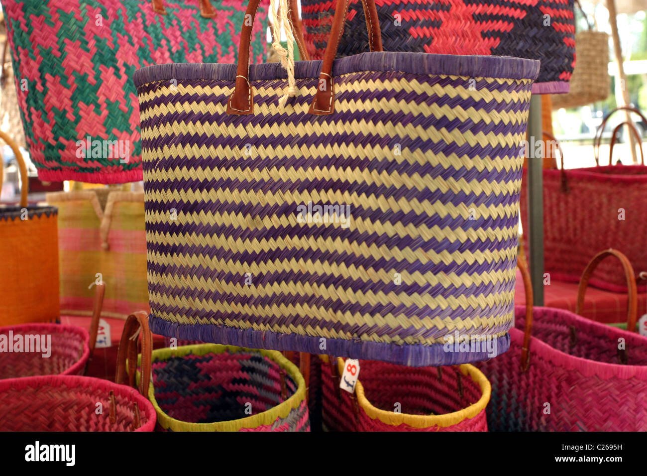 Woven Baskets on a market stall, Arles, Provence Stock Photo - Alamy