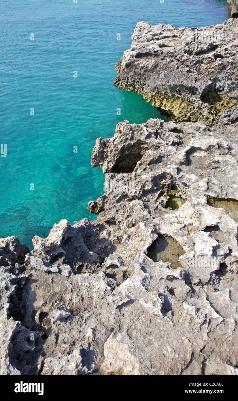 Rugged Rocky Coastline of Aruba with Deep Blue Crystal Clear Water ...