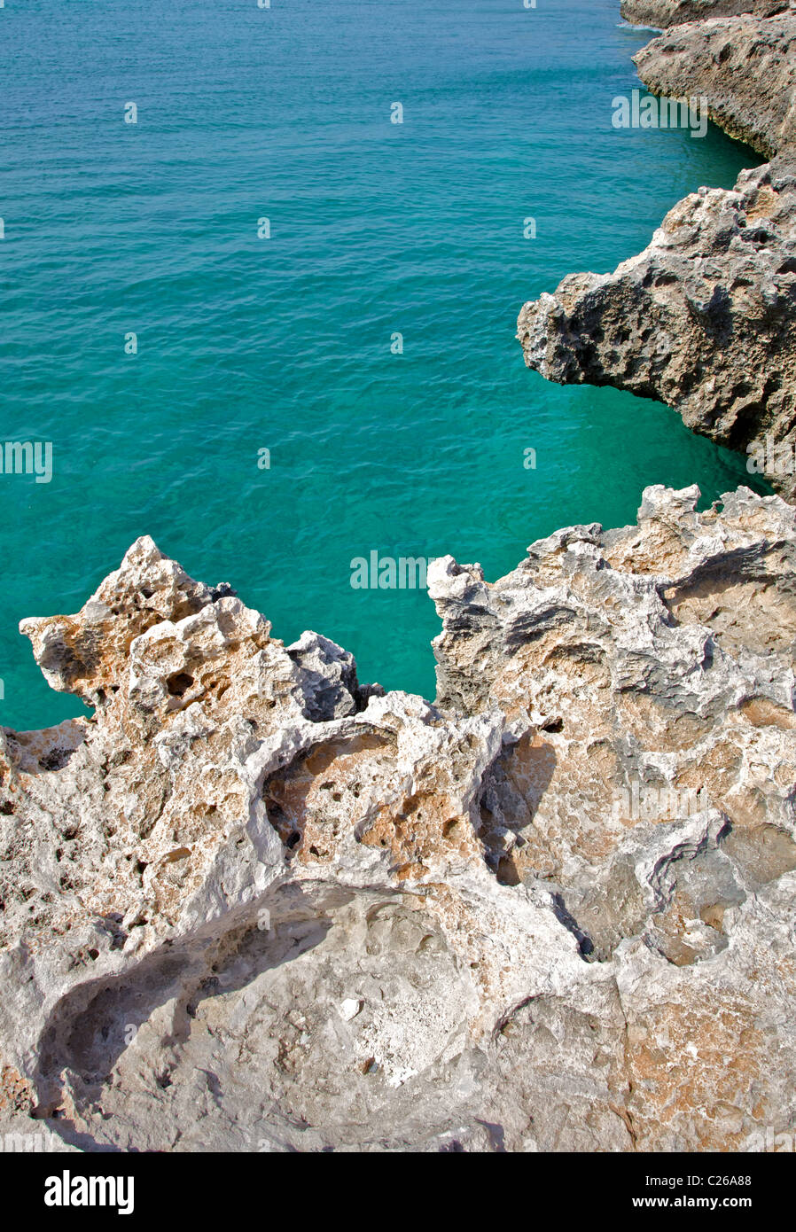 Rugged Rocky Coastline of Aruba with Deep Blue Crystal Clear Water ...