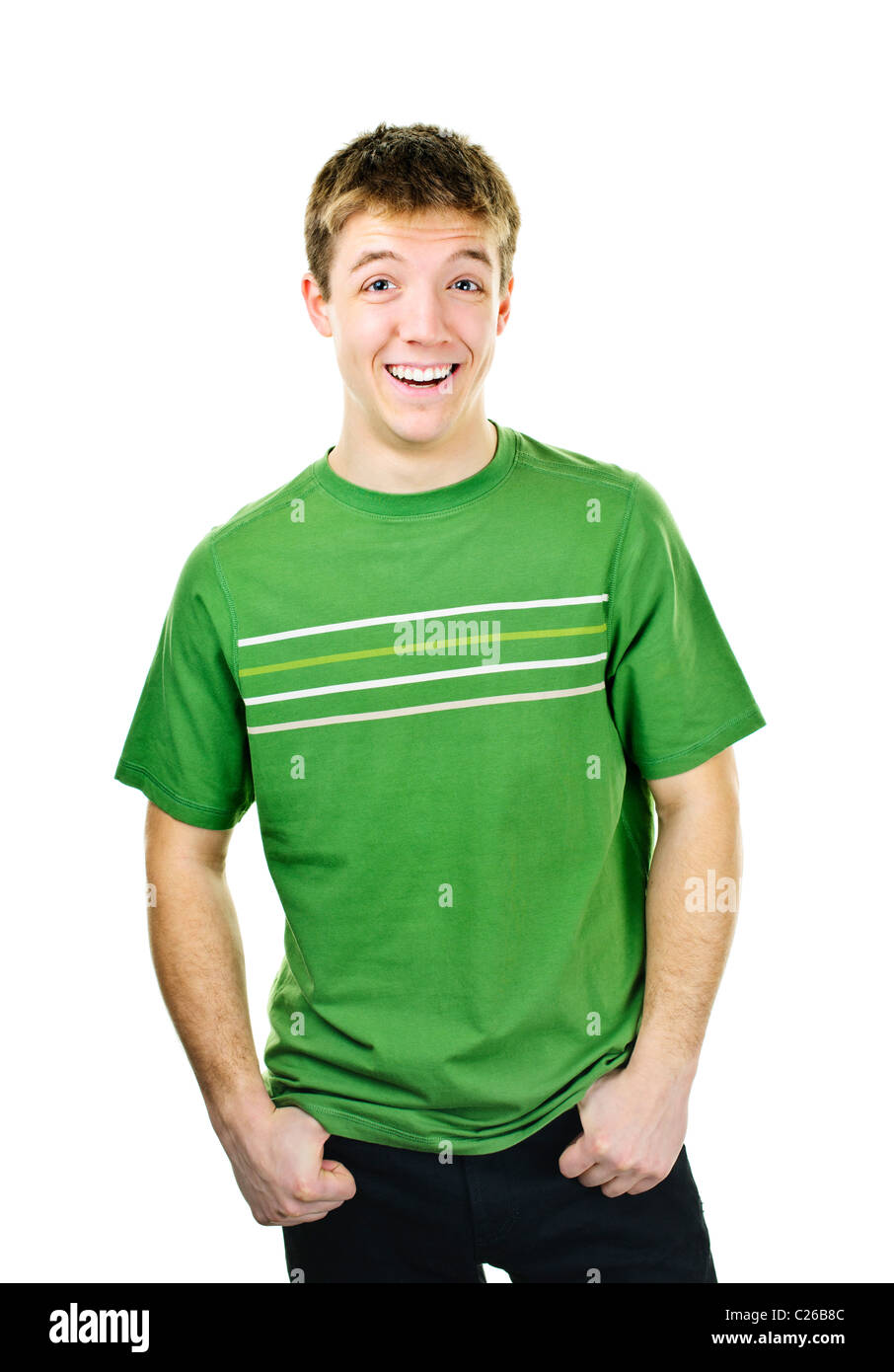Laughing young man standing isolated on white background Stock Photo ...