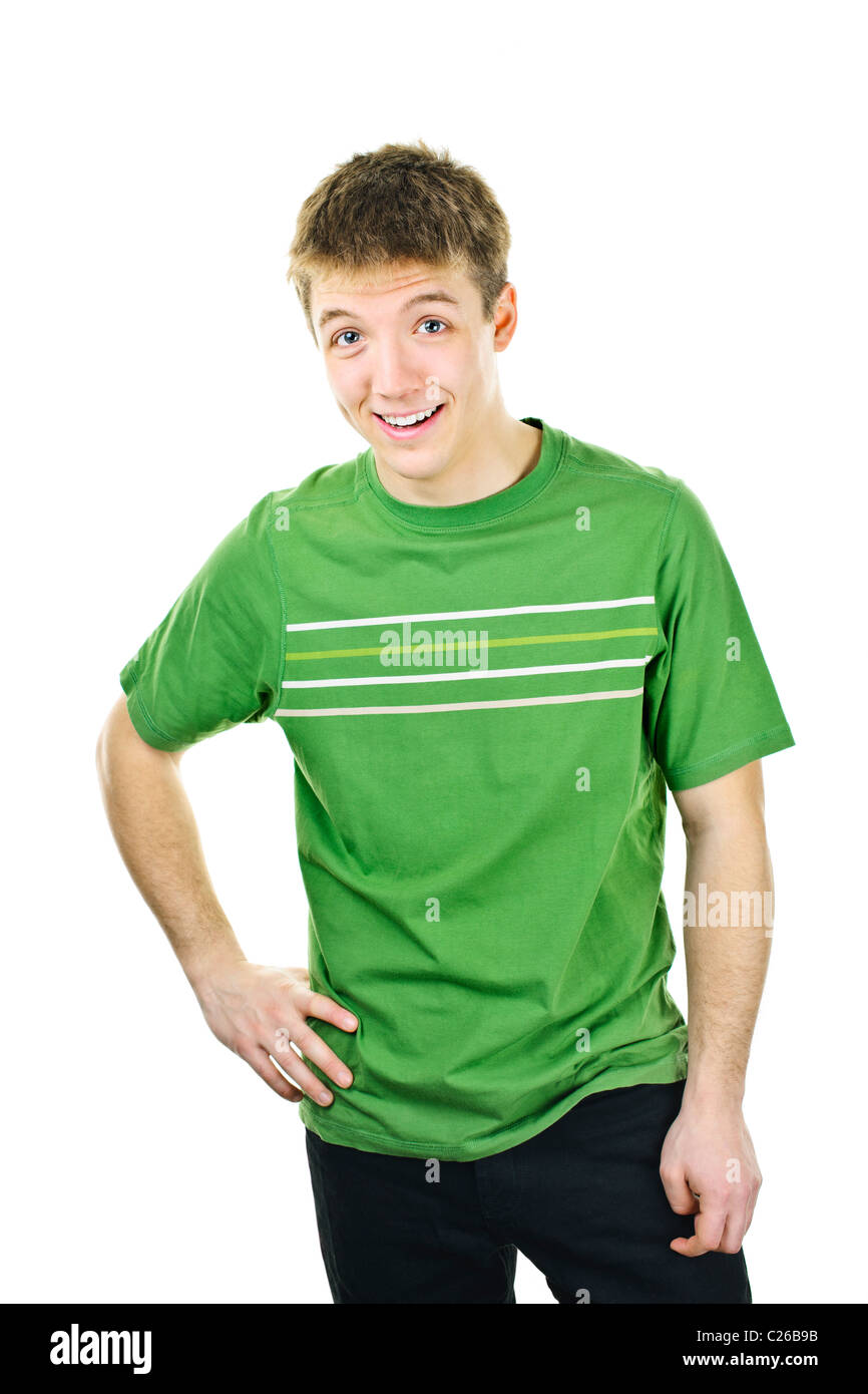 Friendly smiling young man standing isolated on white background Stock ...