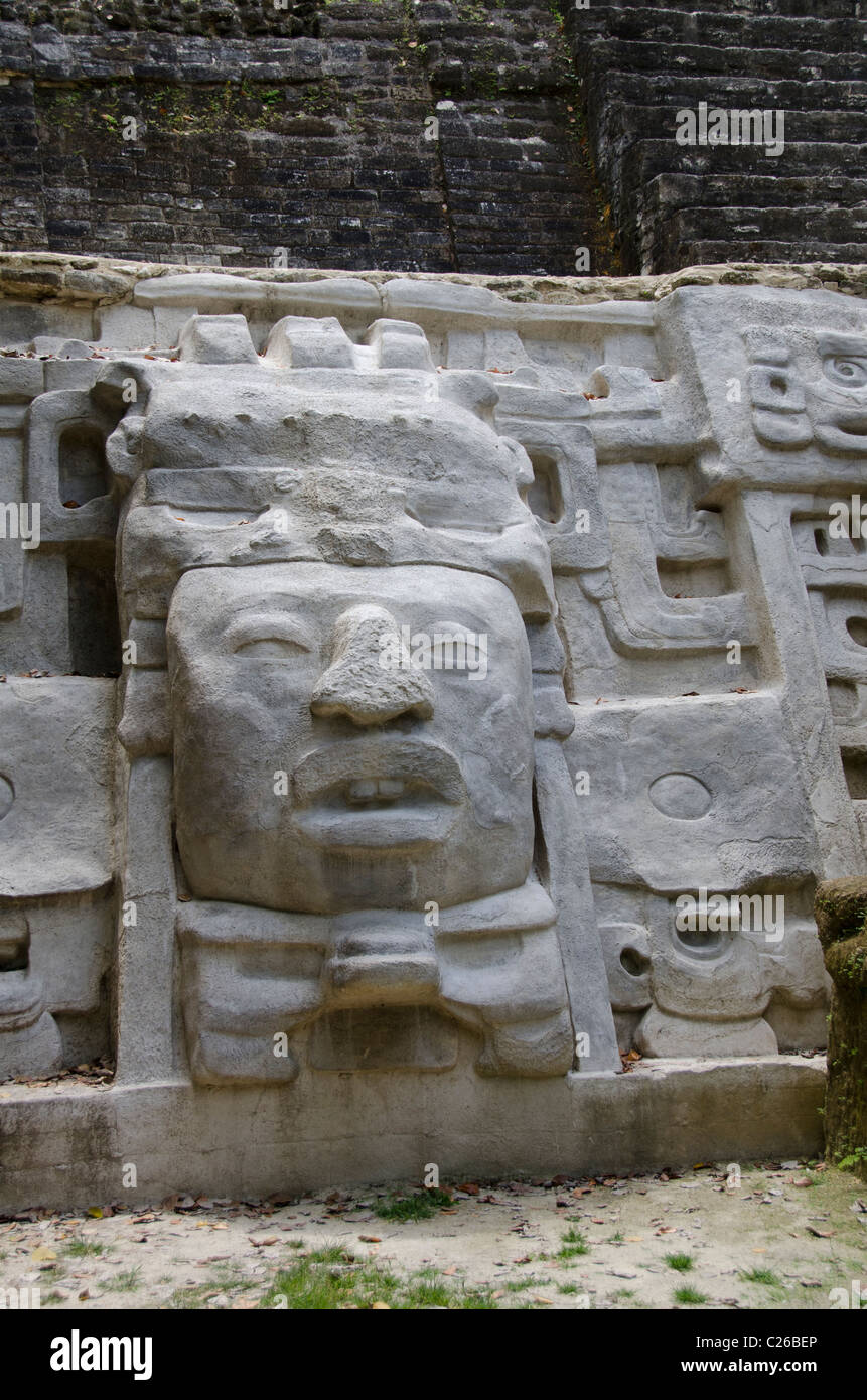 Central America, Belize, Lamanai. Historic Mayan ruins. Mask Temple ...
