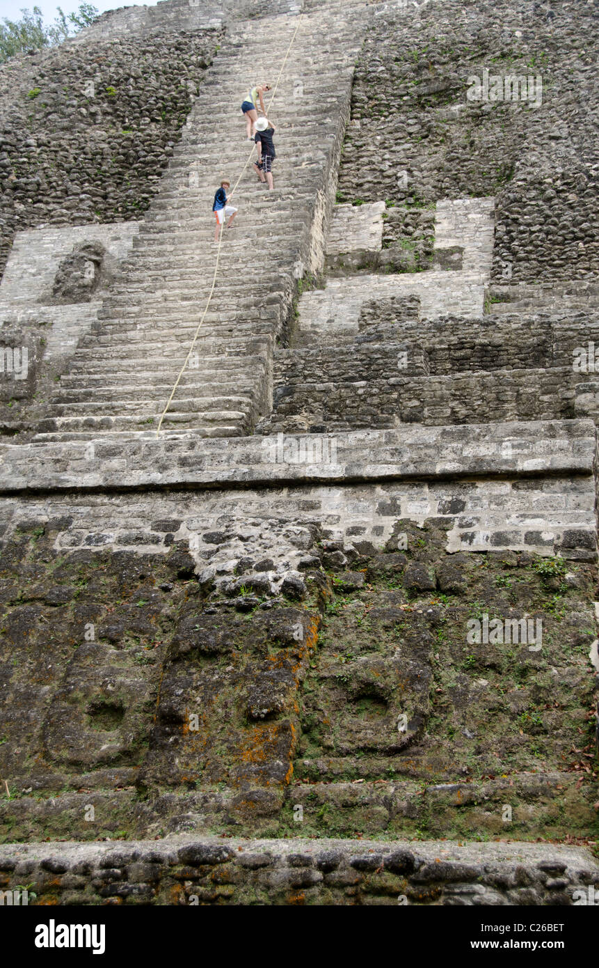 Central America, Belize, Lamanai. Historic Mayan ruins. Mask Temple ...