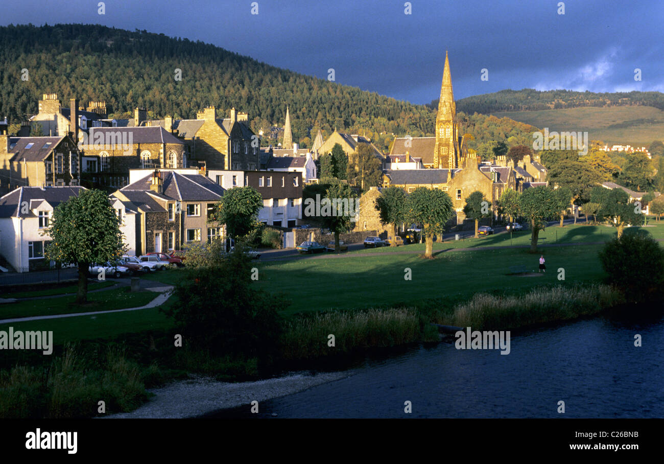 Peebles, general view of town, Scotland, Borders Region, River Tweed UK ...