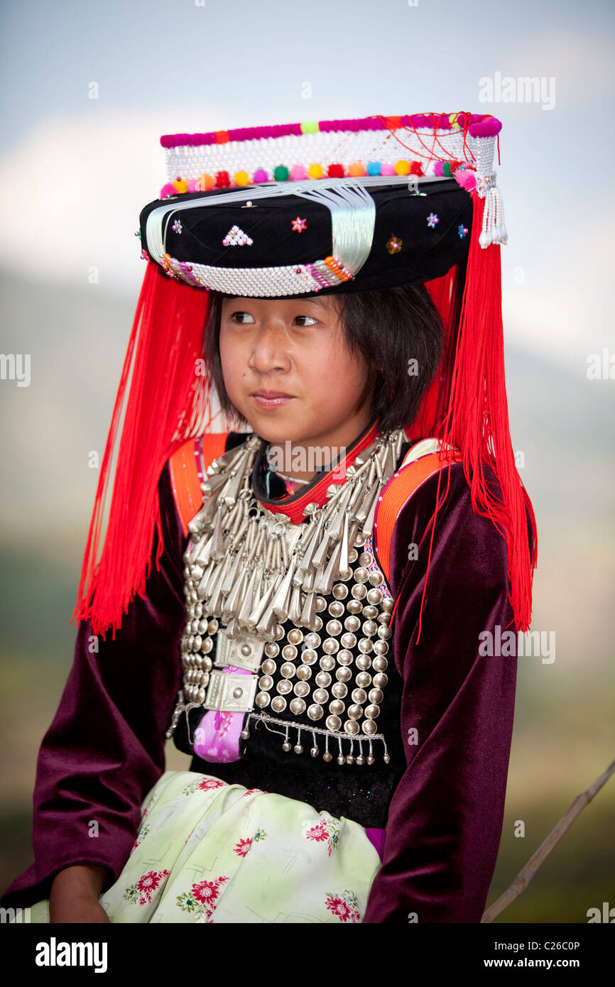 Lisu hill tribes girl siting with traditional cloth, Ban Hay Ko, Mae ... Lisu hill tribes girl siting with traditional cloth, Ban Hay Ko, Mae ...