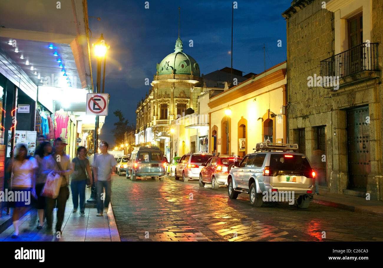 Colonial Style Street At Dusk In Oaxaca City Mexico Stock Photo - Alamy