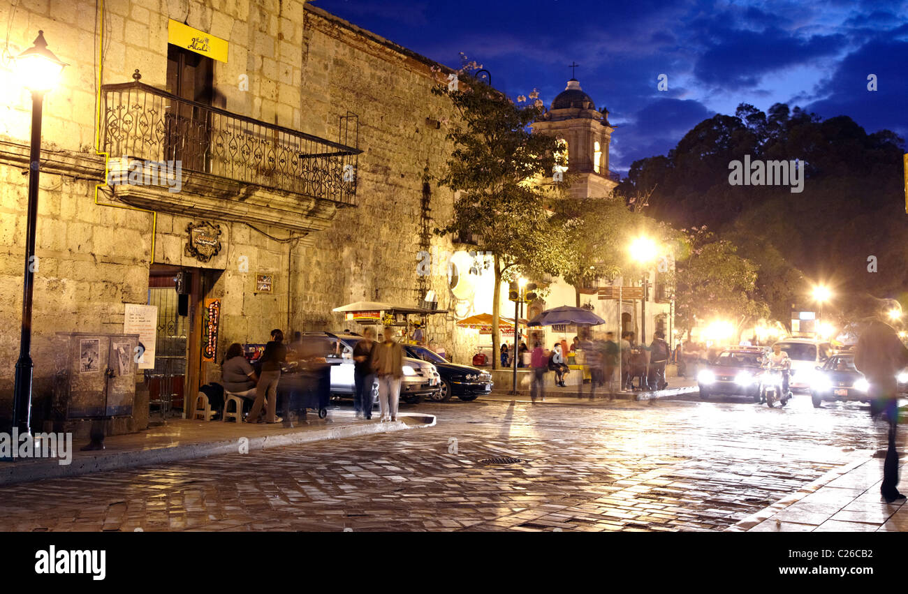 Colonial Style Street At Dusk In Oaxaca City Mexico Stock Photo - Alamy