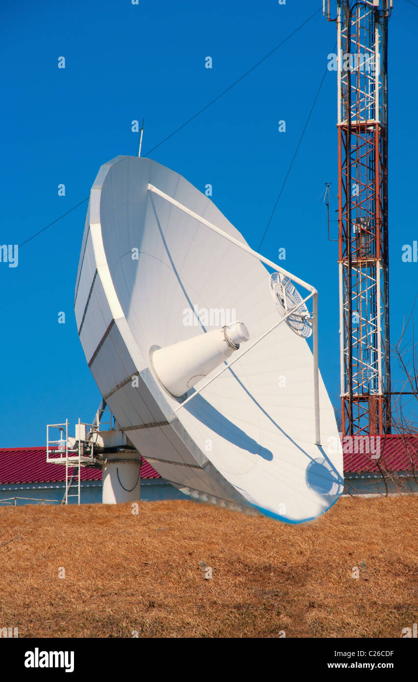 The big satellite plate for communication with vessel in the sea Stock ...