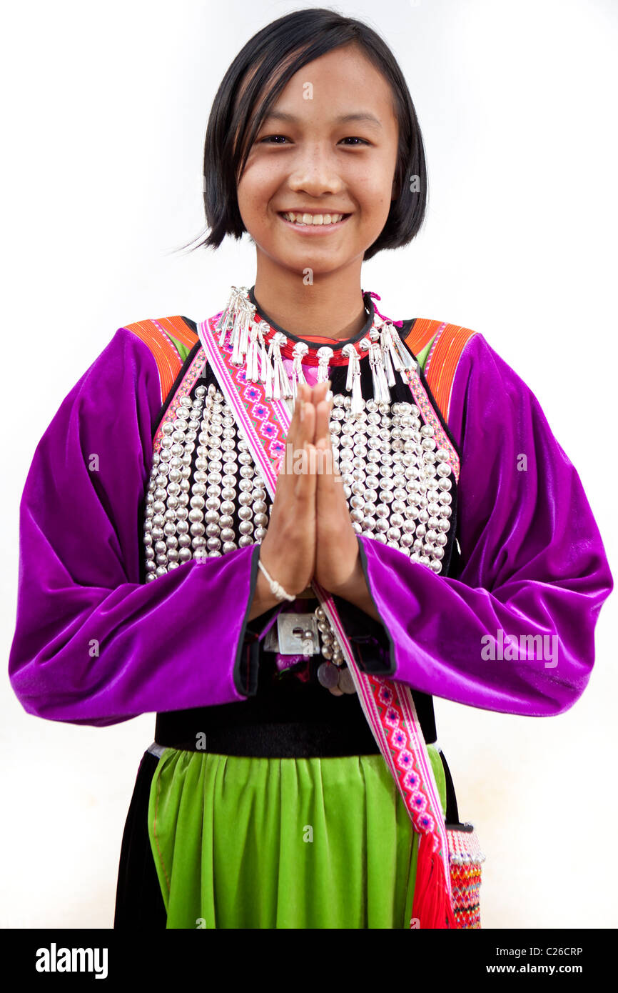 Liu hill tribes girl Say hello Thai style Wai, Ban Hay Ko, Mae Salong ...