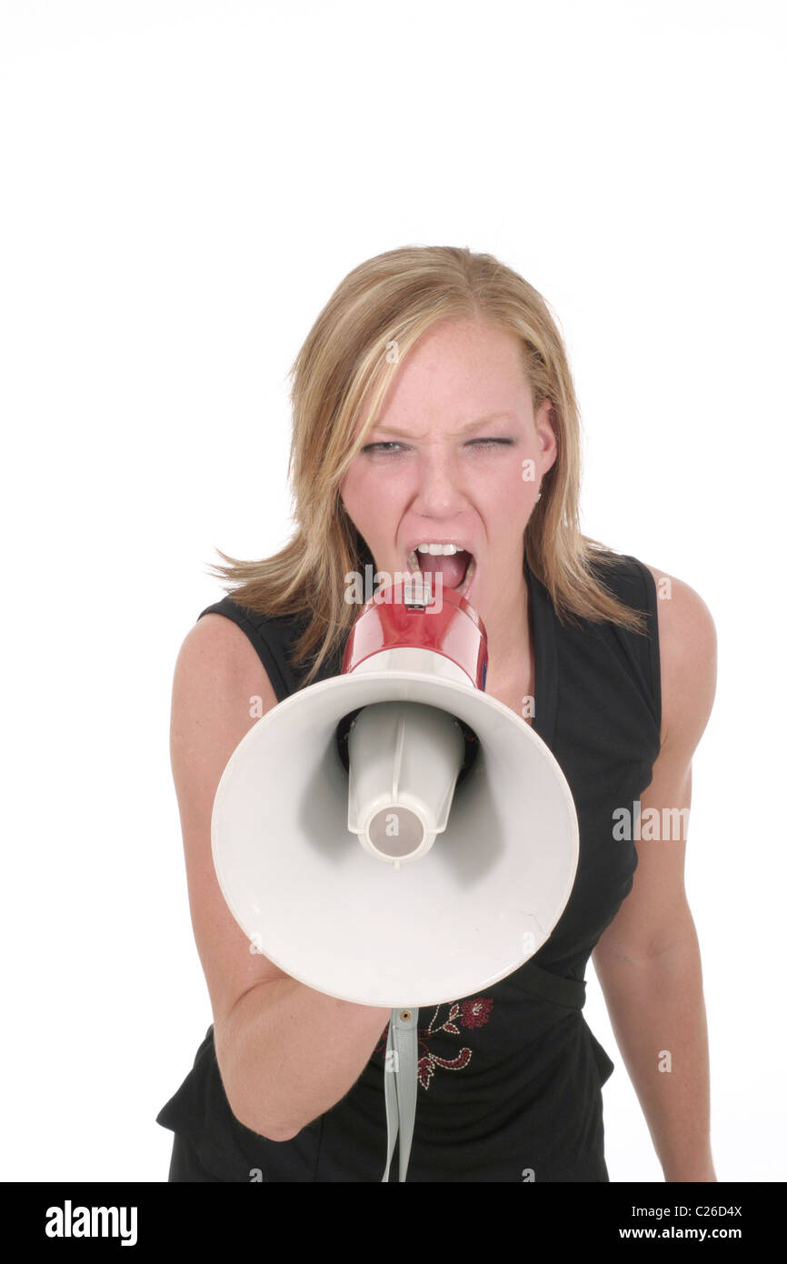 Attractive young executive business woman making her point really clear ...