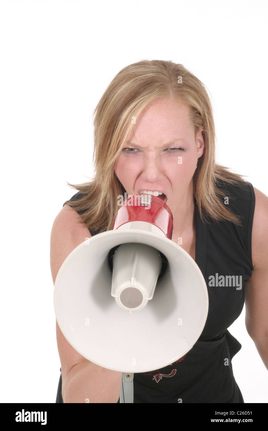 Attractive young executive business woman making her point really clear ...