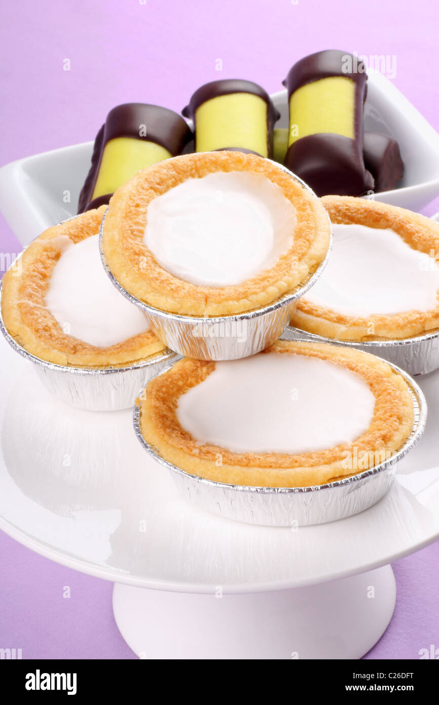 Assortment of Swedish sweets composed of glazed almond tarts and ...