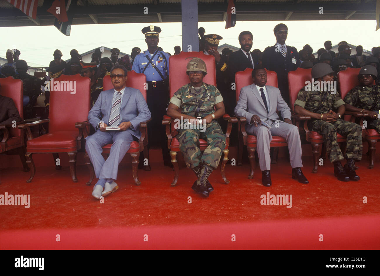 Samuel Kanyon Doe (centre) Liberia, Monrovia, West Africa. National ...