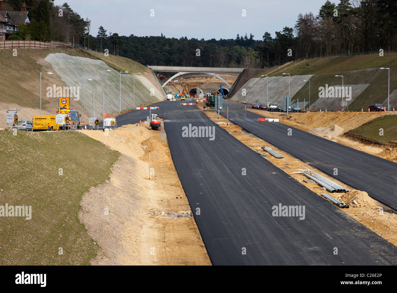 A3 Hindhead Tunnel roadworks South Portal with Miss James' Bridge ...