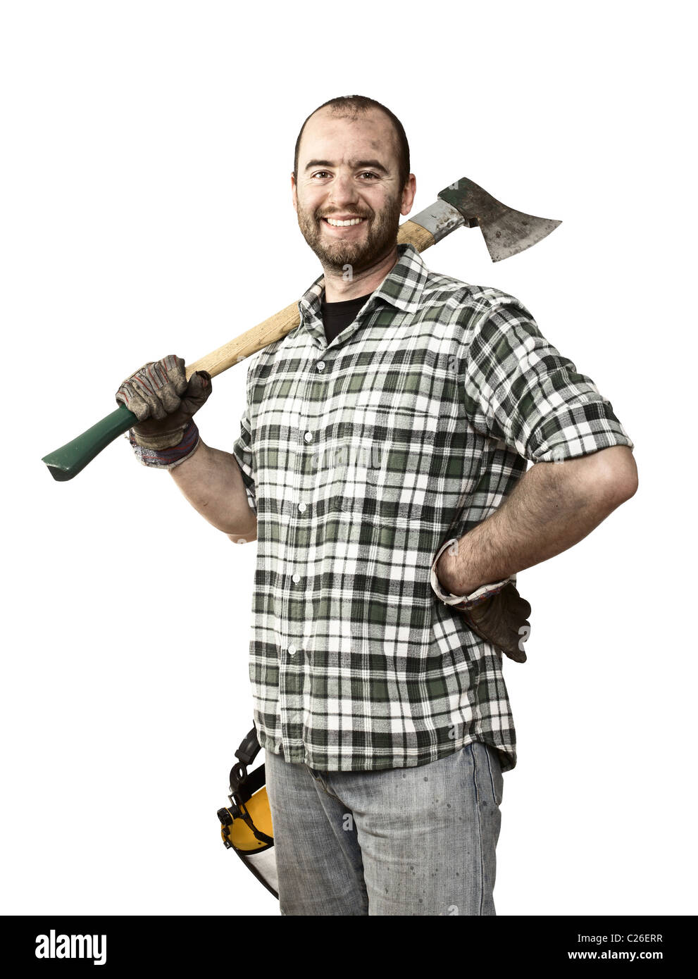fine portrait of confident young lumberjack on white Stock Photo - Alamy