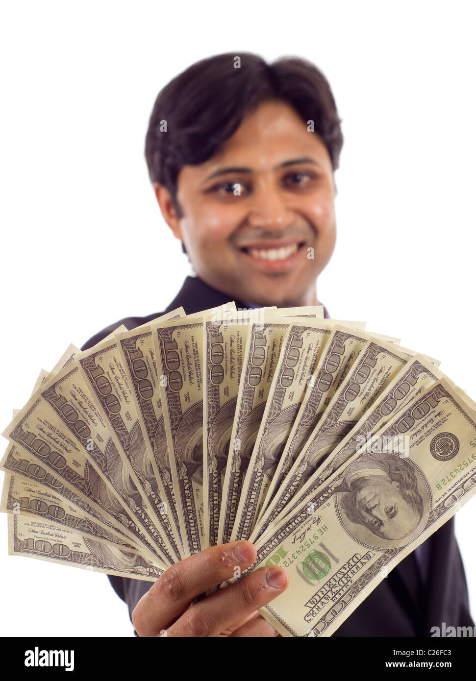 Happy smiling indian man holding indian money hi-res stock photography ...