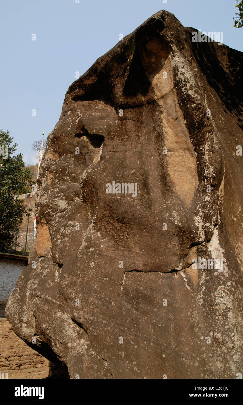 Holy Rock at Gom Kora temple, a sacred meditation site of Guru Rimpoche ...