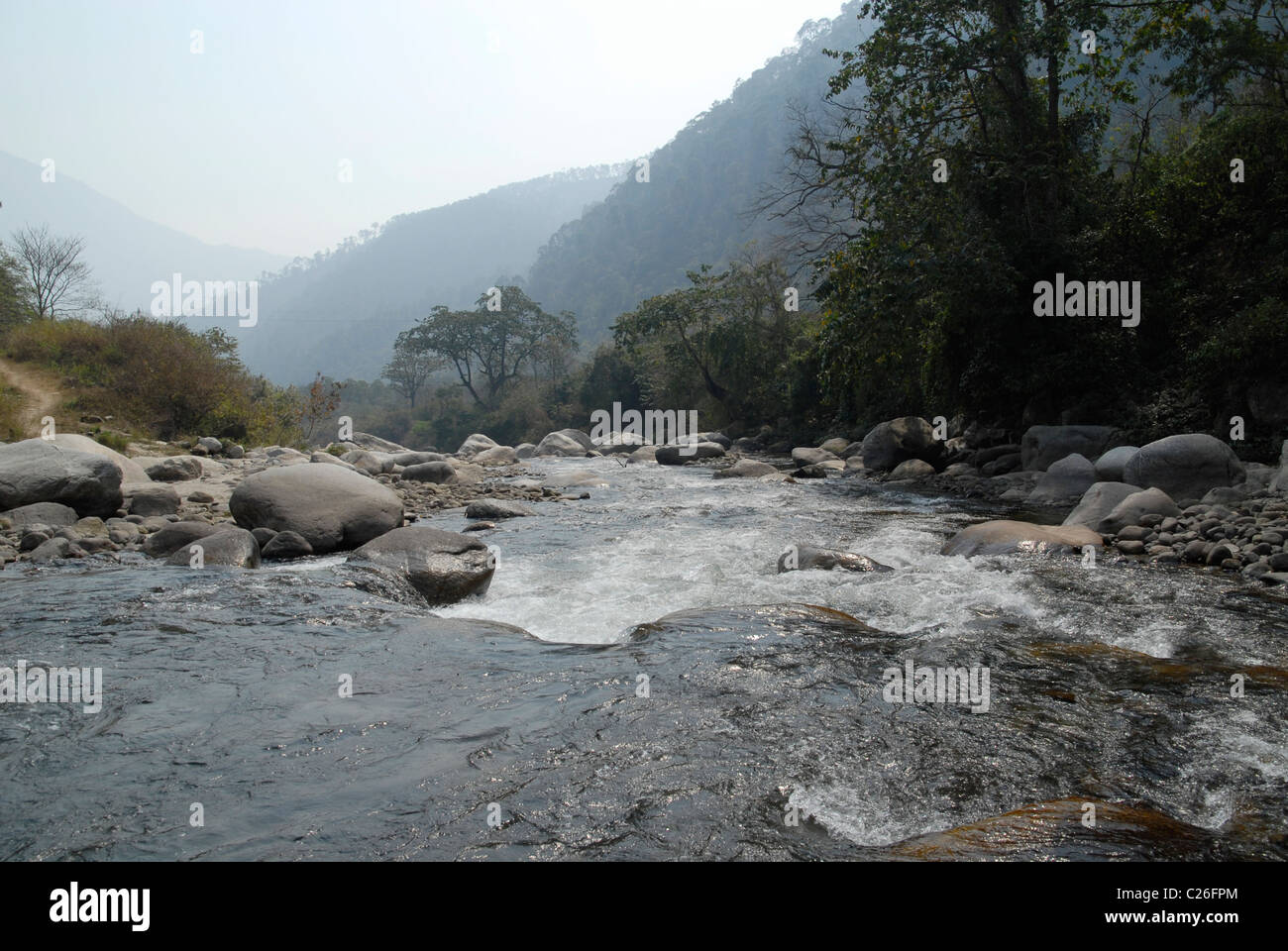 Wild river near the village Lingmethang (Mongar district), Bhutan Stock ...
