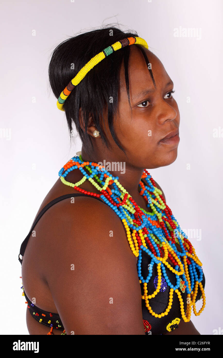 A young woman in traditional ceremonial Zulu dress. South Africa ...