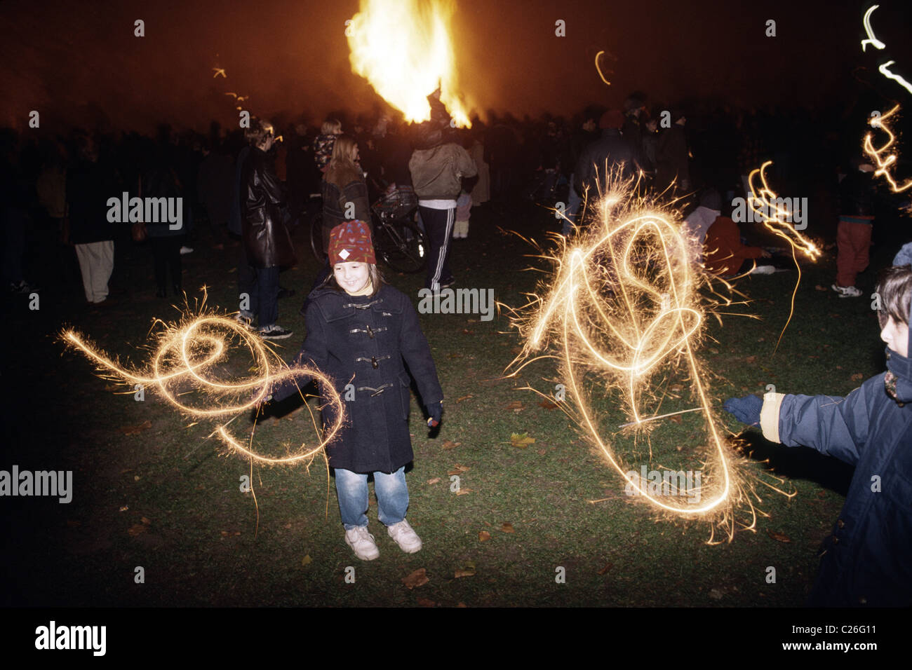 Celebrating Guy Fawkes with a bonfire Stock Photo - Alamy
