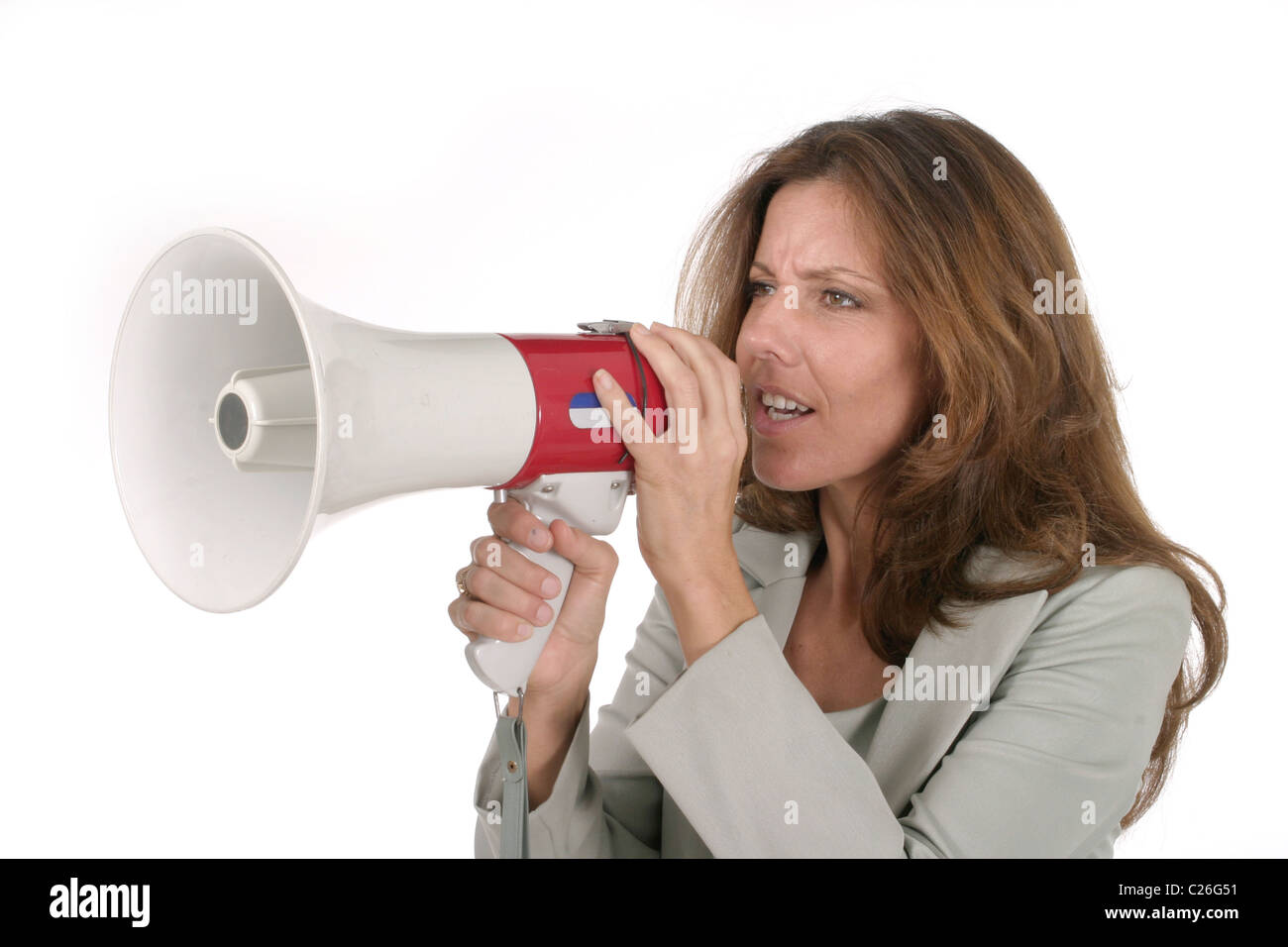 Attractive young executive business woman making her point really clear ...