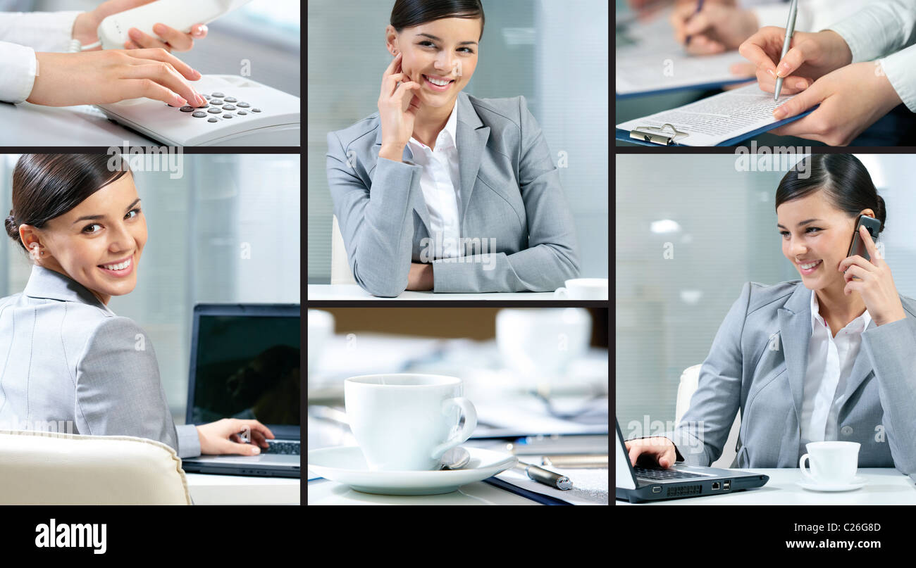 Collage made of images of a pretty businesswoman Stock Photo - Alamy