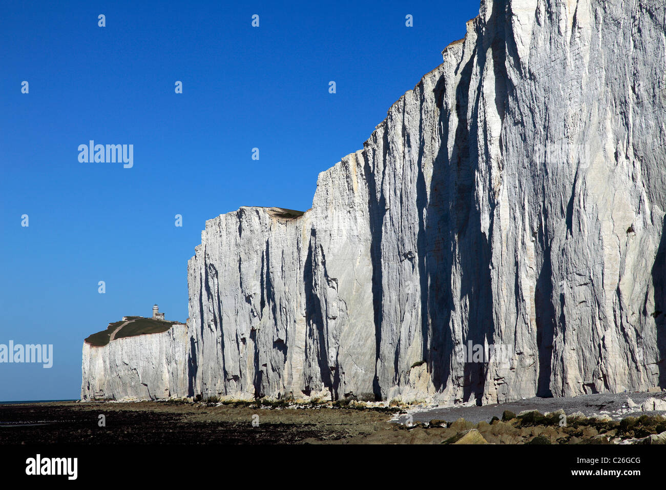 view of the 7 Sisters White Chalk Cliffs Beachy Head Sussex Coast ...