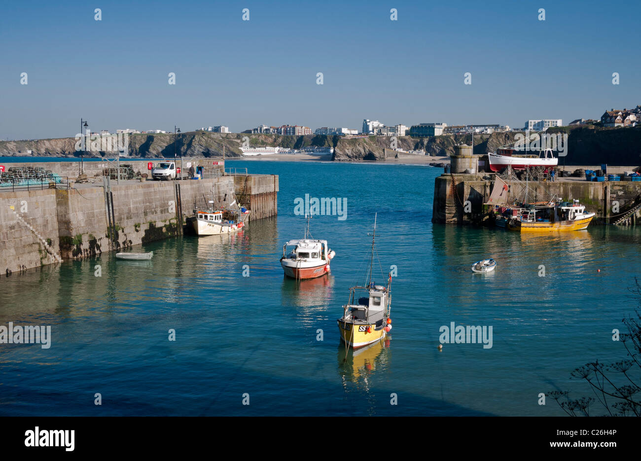 Newquay Harbour with Fishing Boats, Cornwall. UK Stock Photo - Alamy