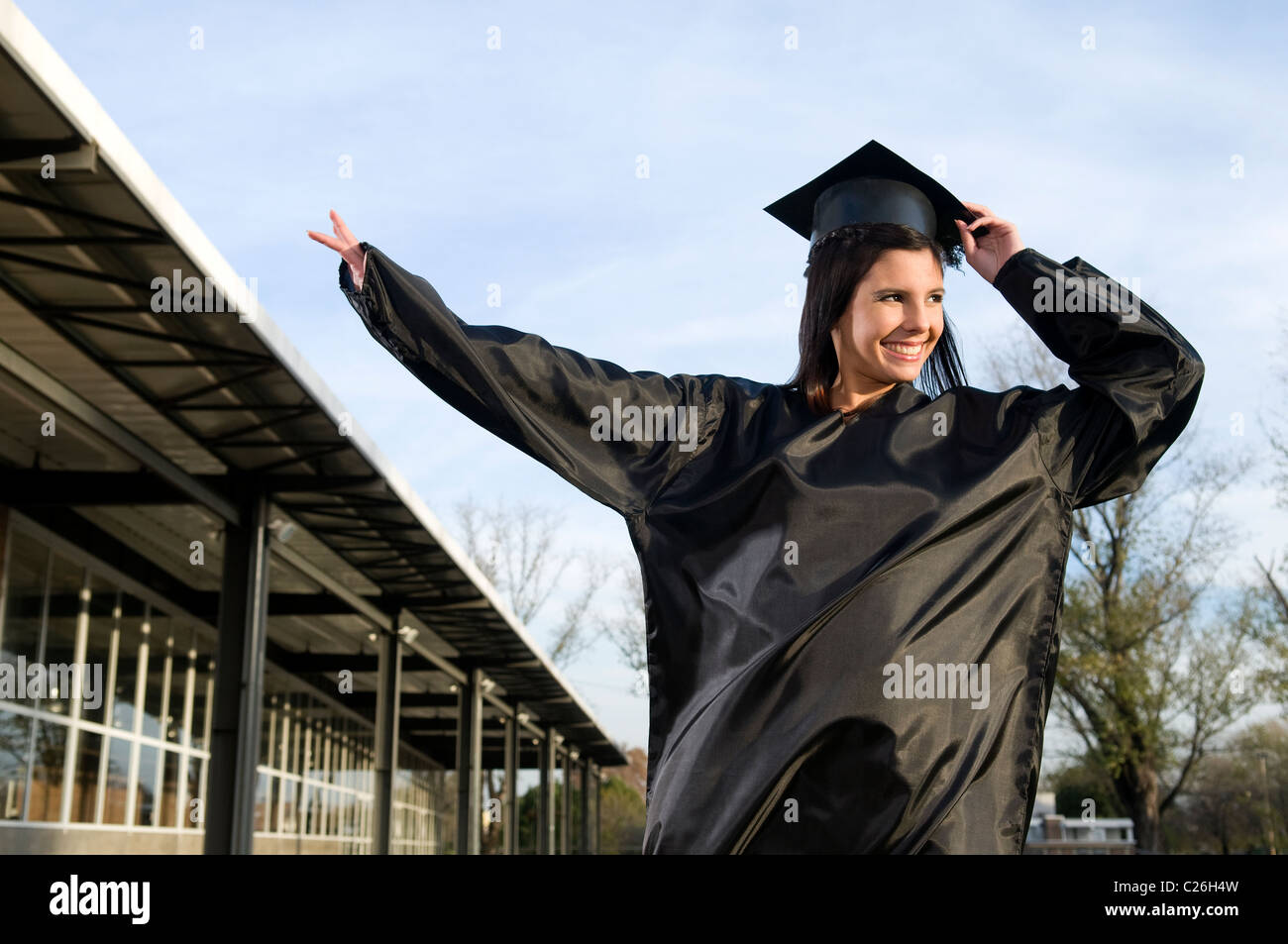 Woman, student, jump, jumping, fly, flying, float, floating, in, the ...
