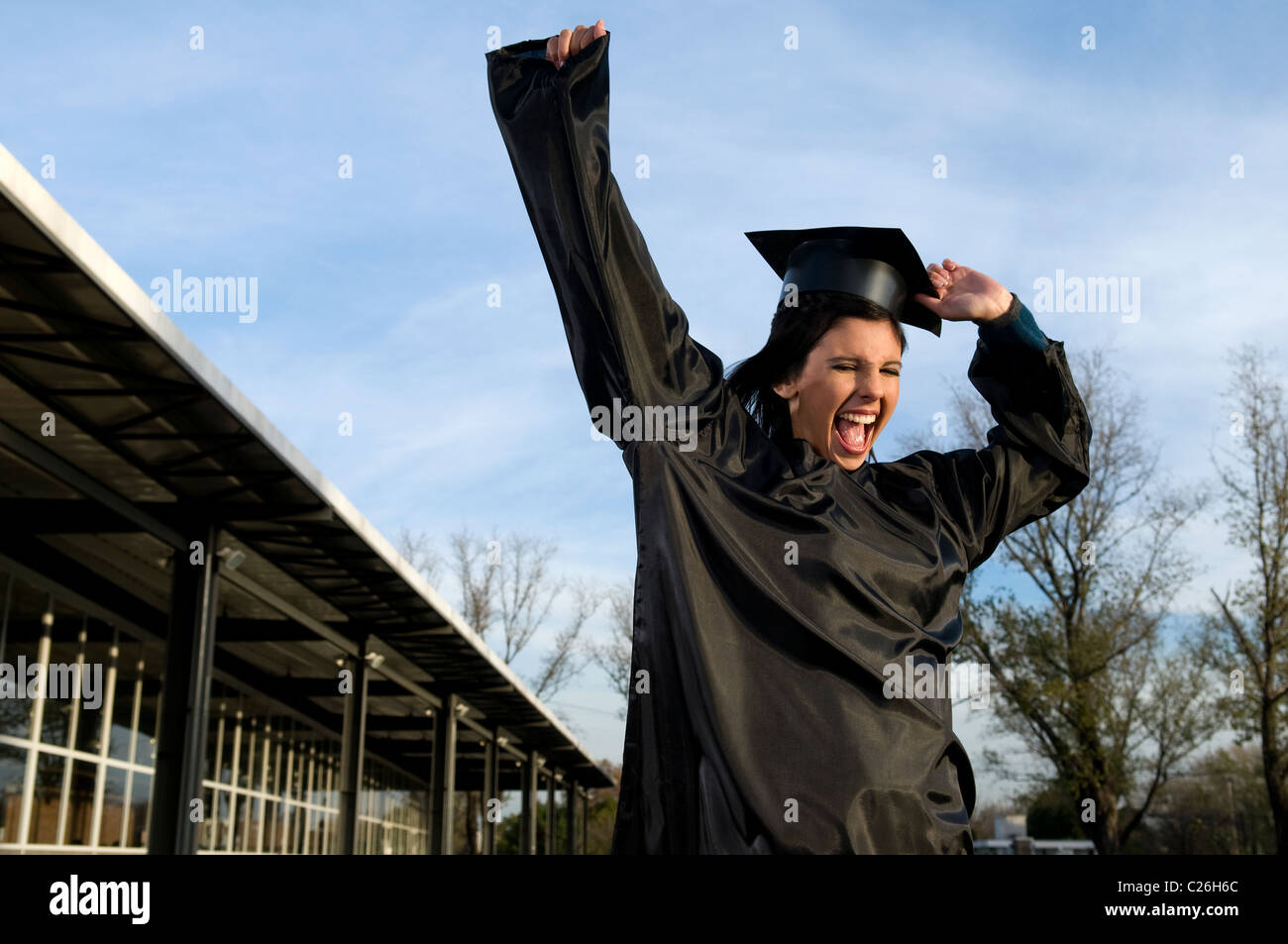 Woman, student, jump, jumping, fly, flying, float, floating, in, the ...