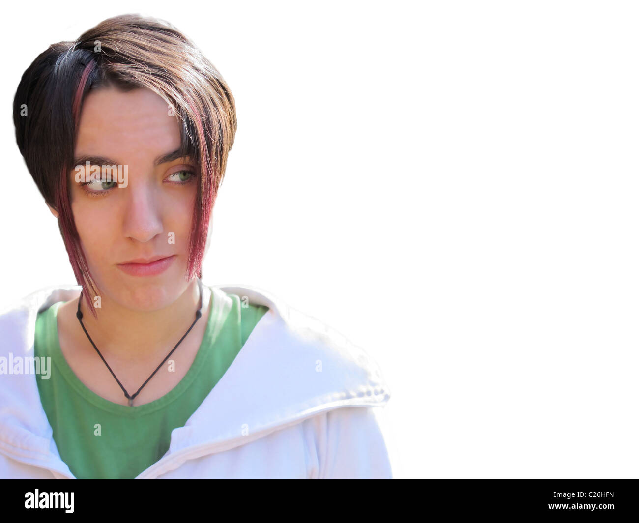 Young woman with gaze of contempt on a white background Stock Photo - Alamy