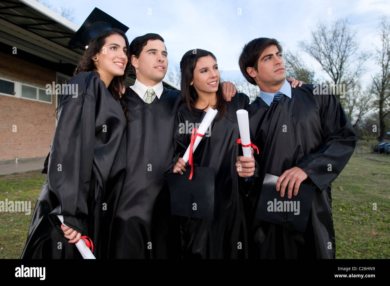 Four, students, schoolmates, hugged, looking, at, the, camera, student ...