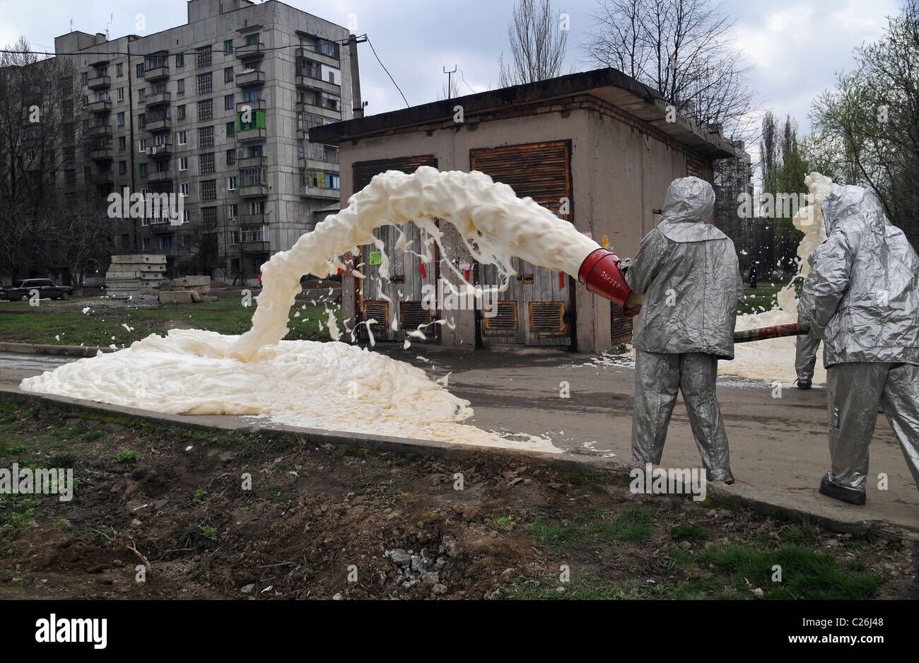 foam fire extinguishing Stock Photo - Alamy