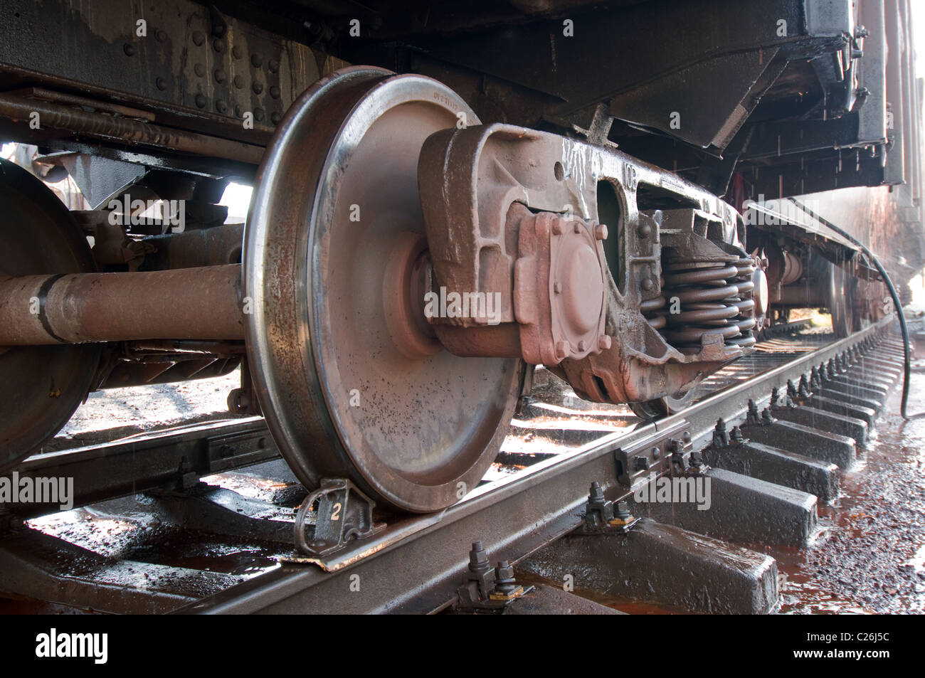 car transport train on the rails of the railway Stock Photo - Alamy