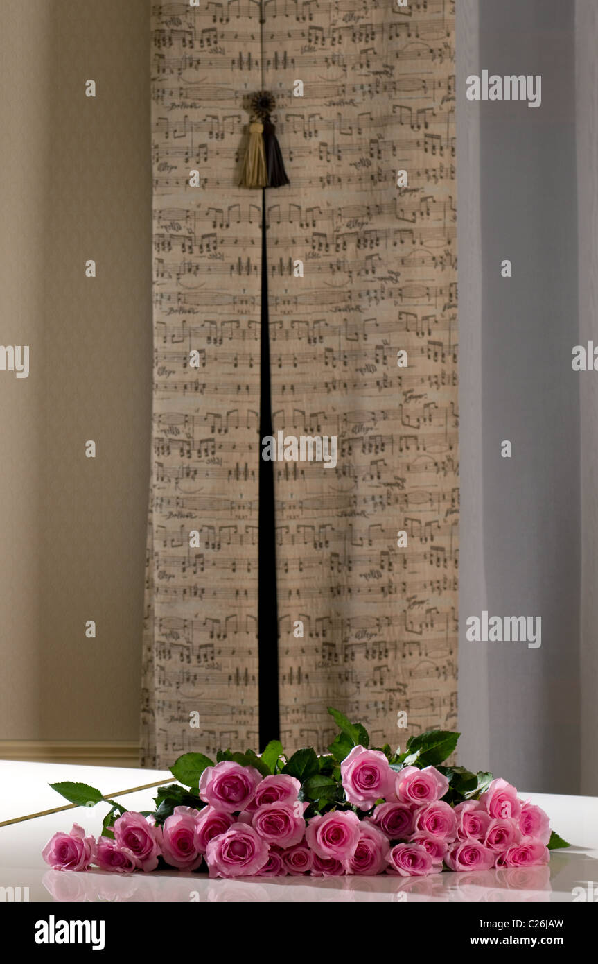 Handwritten notes on the curtains, and close behind roses Stock Photo ...