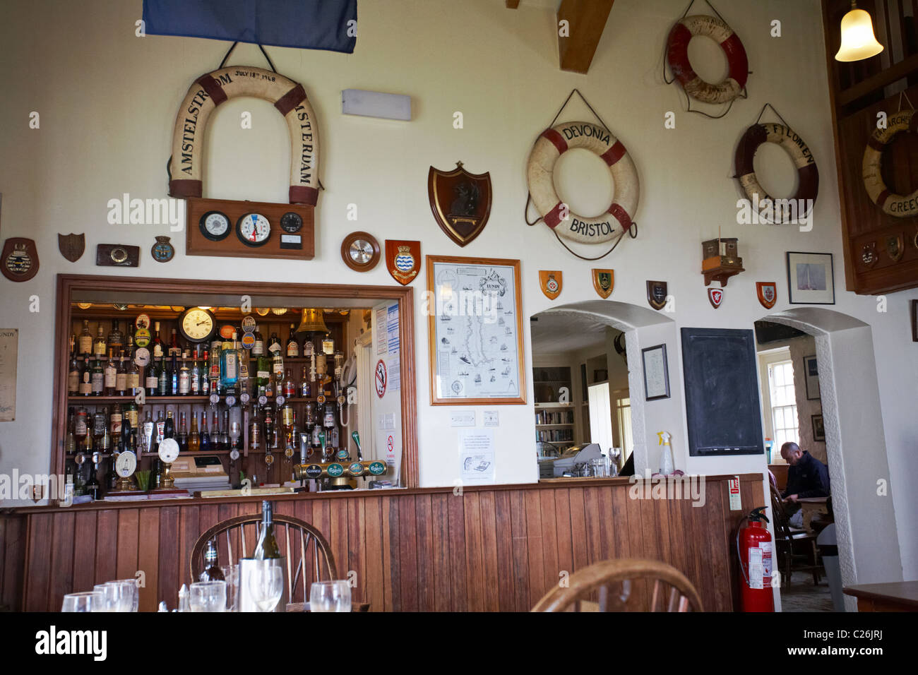 Inside the Marisco Tavern pub on Lundy Island, Devon, England UK in ...