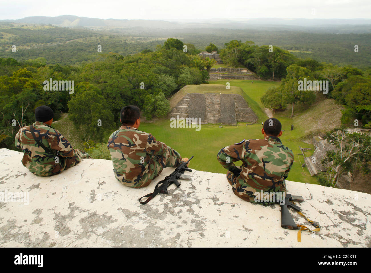 Soldiers on El Castillo in the ruined Mayan city of Xunantunich in ...