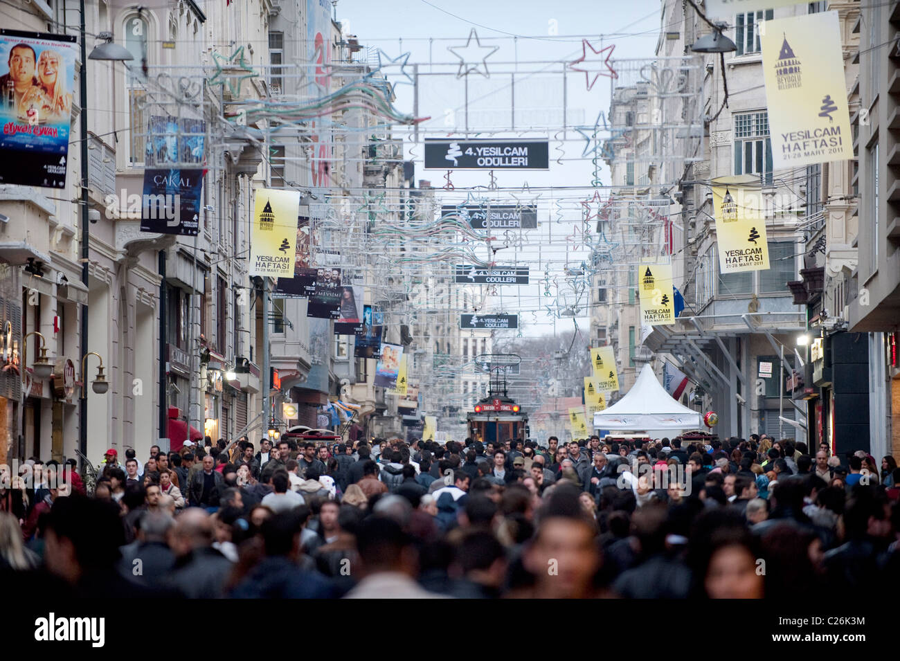 Busy street in Istanbul with tram Stock Photo - Alamy