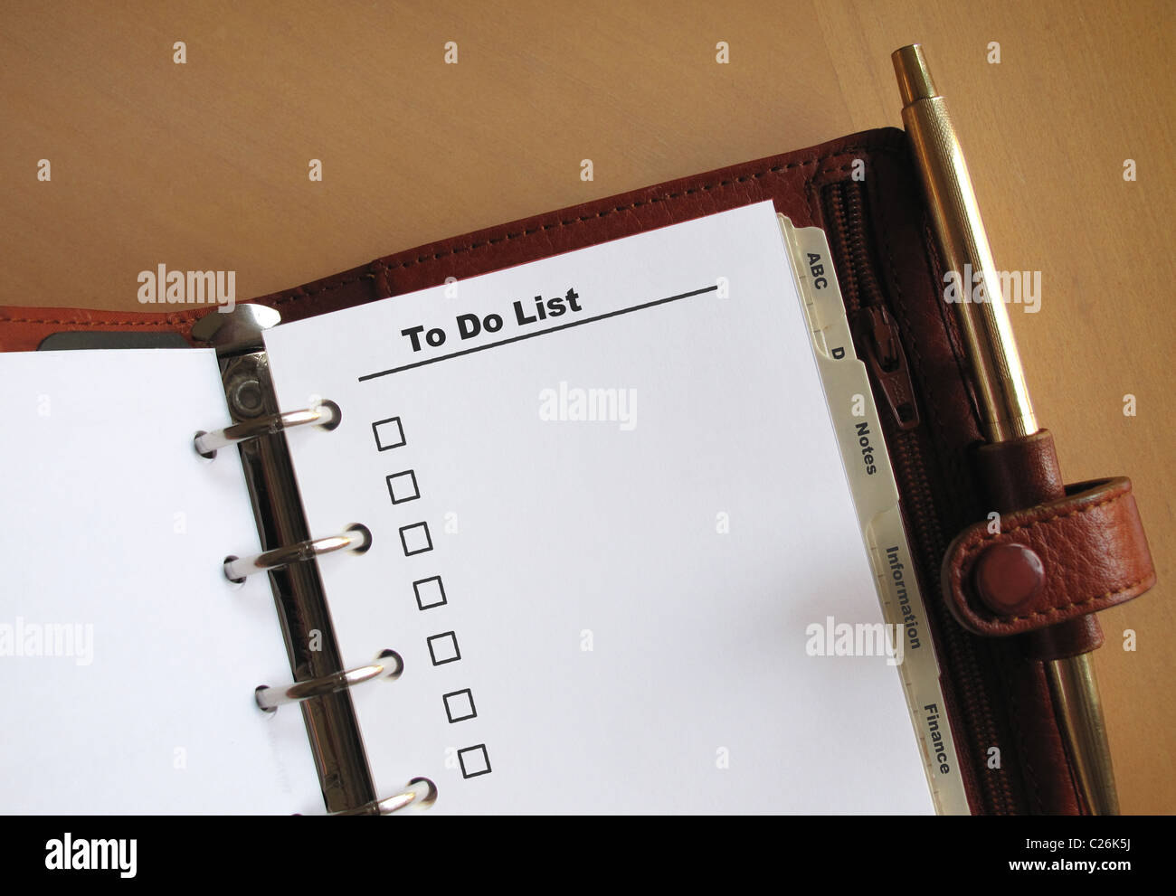 Business concepts to do list with tick boxes in a personal organizer ...