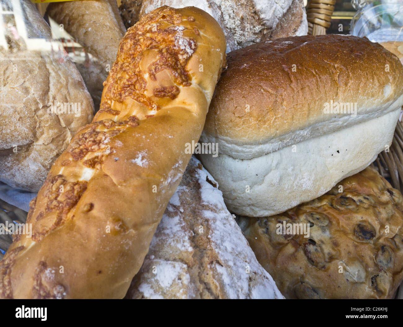Traditional crusty loaves in a Scottish bakery shop window Stock Photo ...