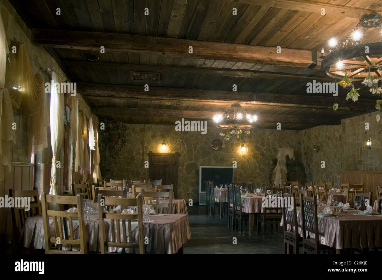 restaurant in the style of an ancient castle Stock Photo - Alamy