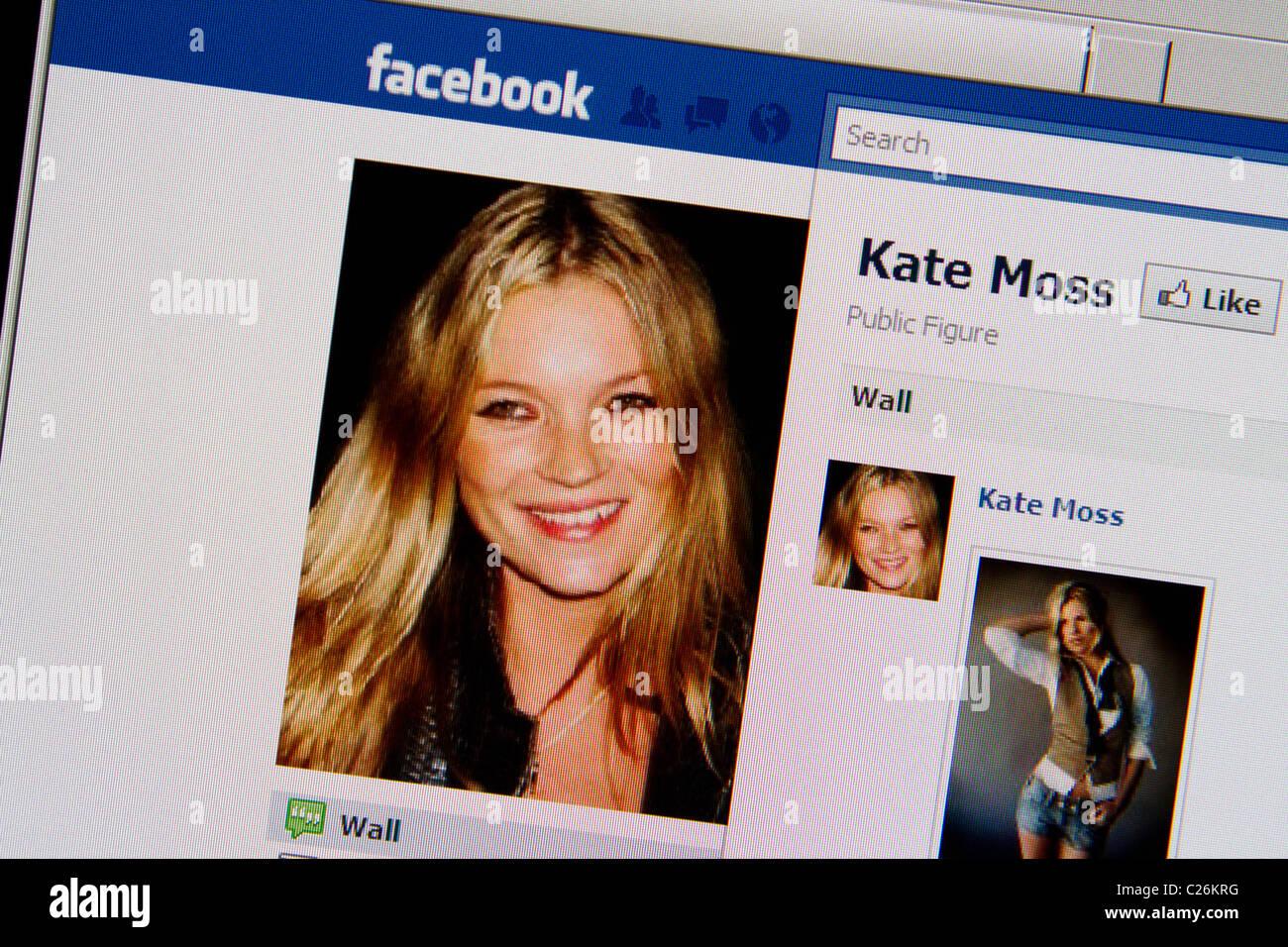 Kate Moss facebook fanpage Stock Photo - Alamy