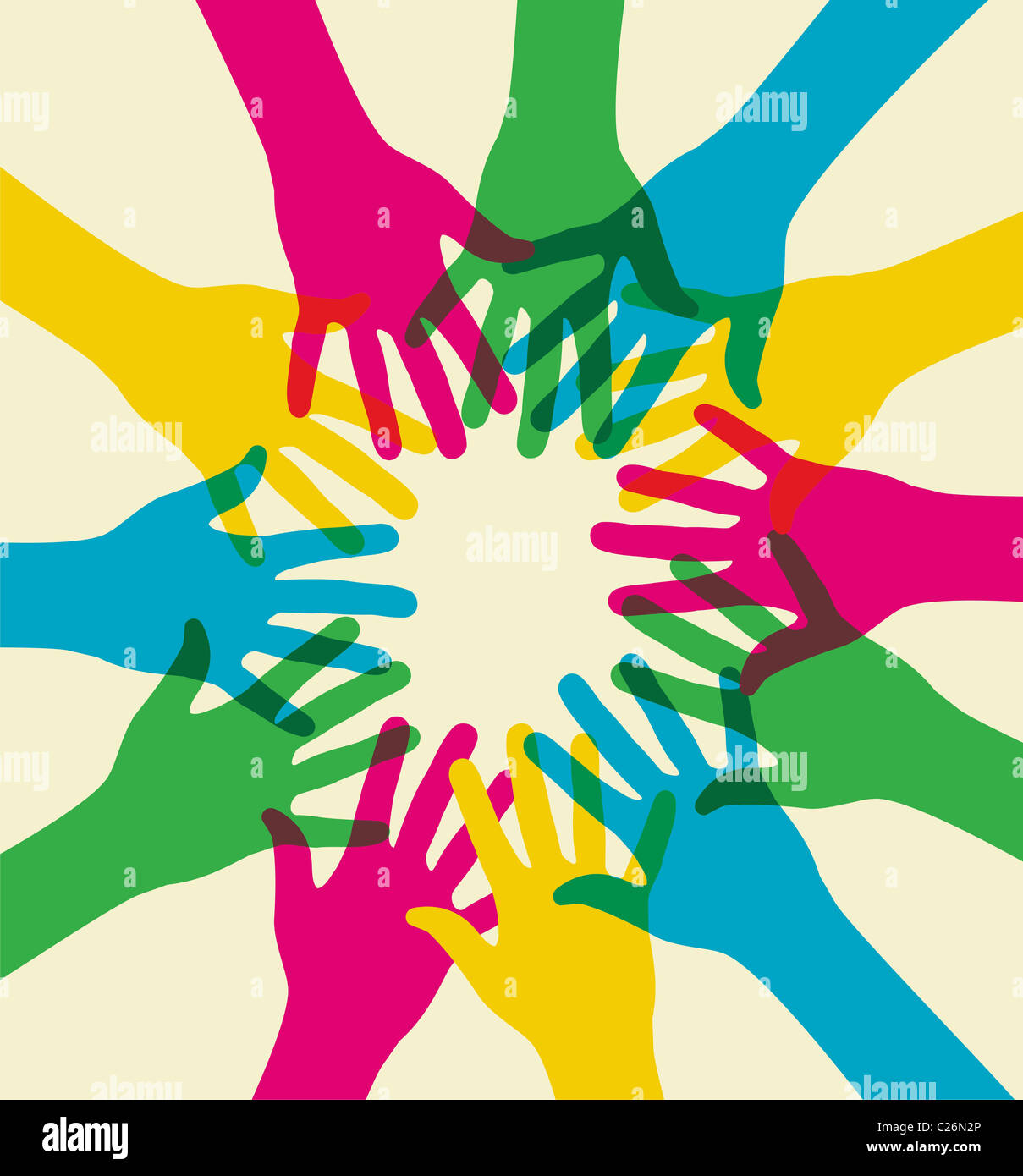 multicolored hands illustration over a light background. Vector file ...