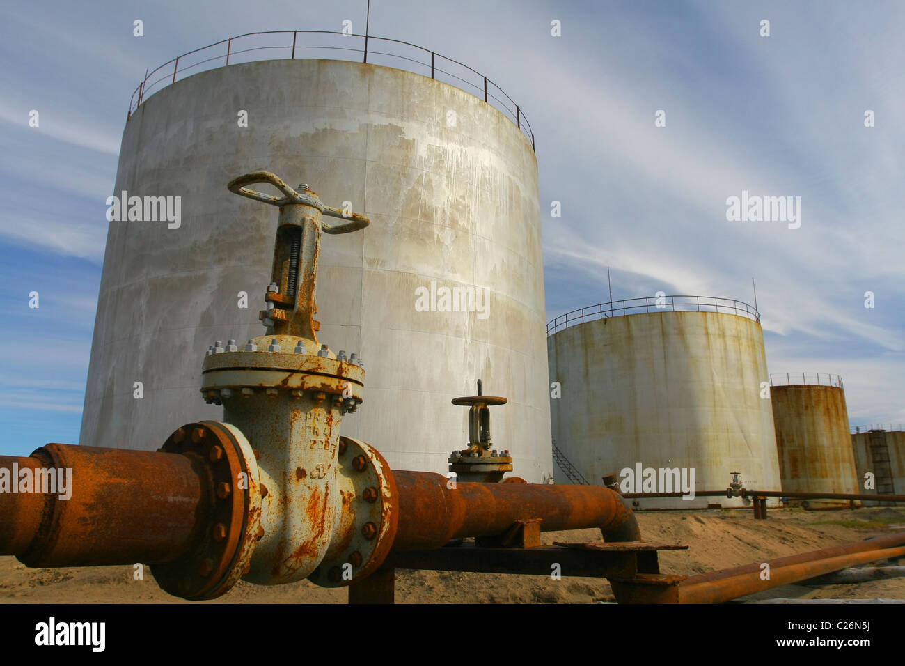 Bulk fuel and lubricant storage. Yamal peninsula, RUSSIA Stock Photo ...