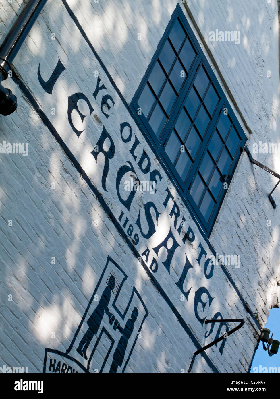 Sign outside Ye Olde Trip To Jerusalem pub Nottingham England UK which ...