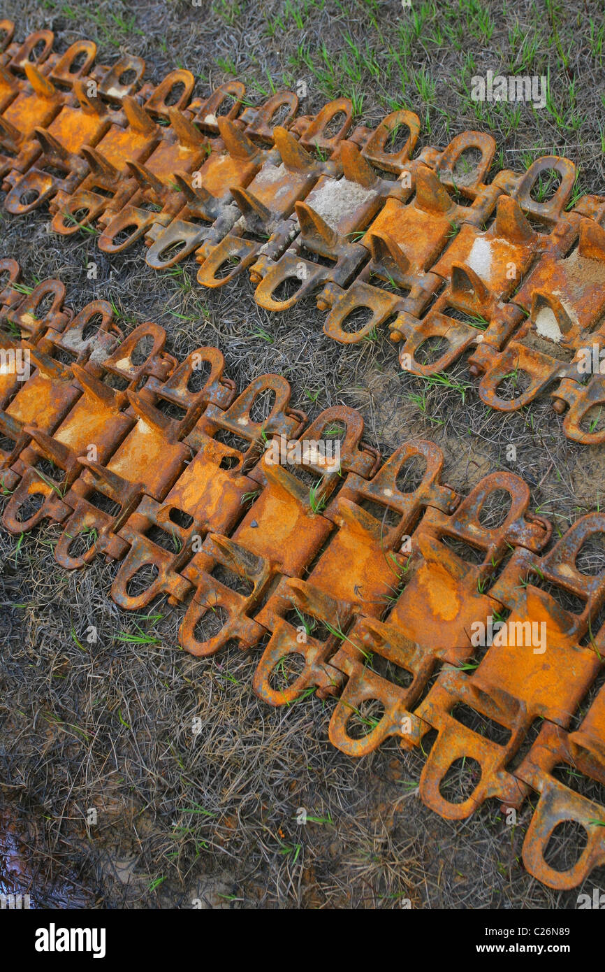 Two all-terrain vehicle tracks are on the ground. Yamal peninsula ...