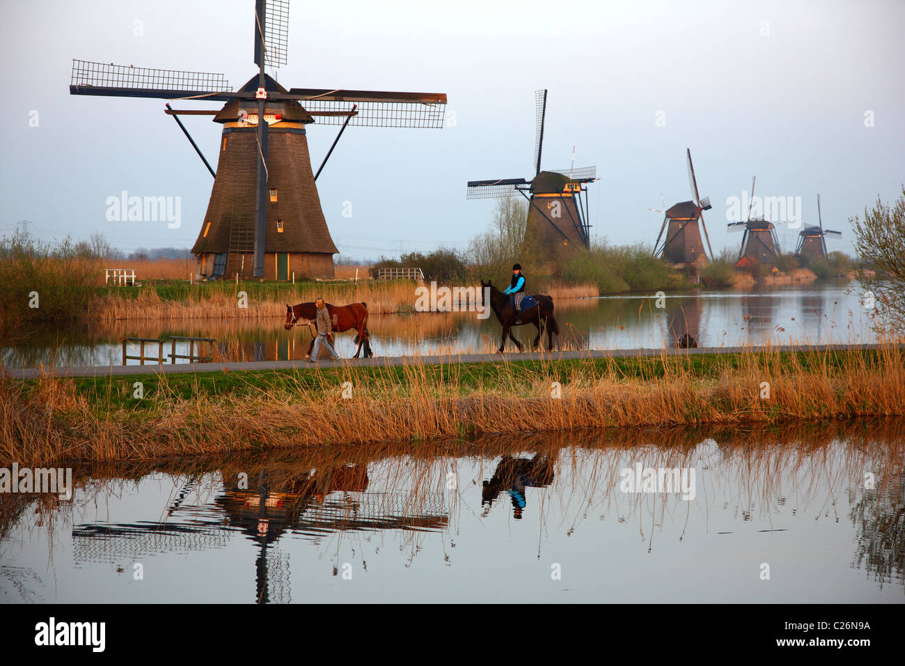 Typical dutch windmills at Kinderdijk, South Holland, UNESCO World ...